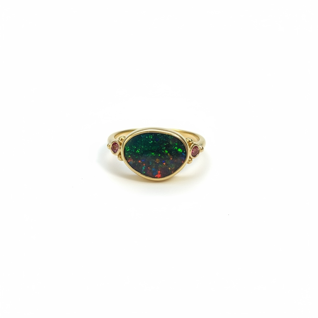 Andamooka Australian Opal and Orange Sapphire Ring in 14k Gold - Size ...