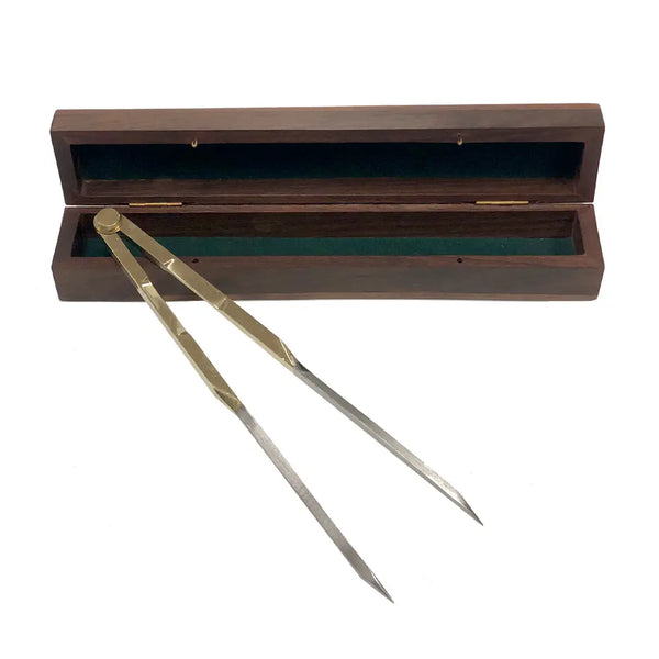 Polished Brass Chart Dividers with Wooden Storage Box - Shipwreck ...