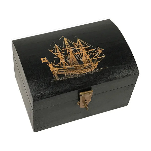 Engraved Pirate Ship Wood Treasure Chest - Shipwreck Treasures of the Keys